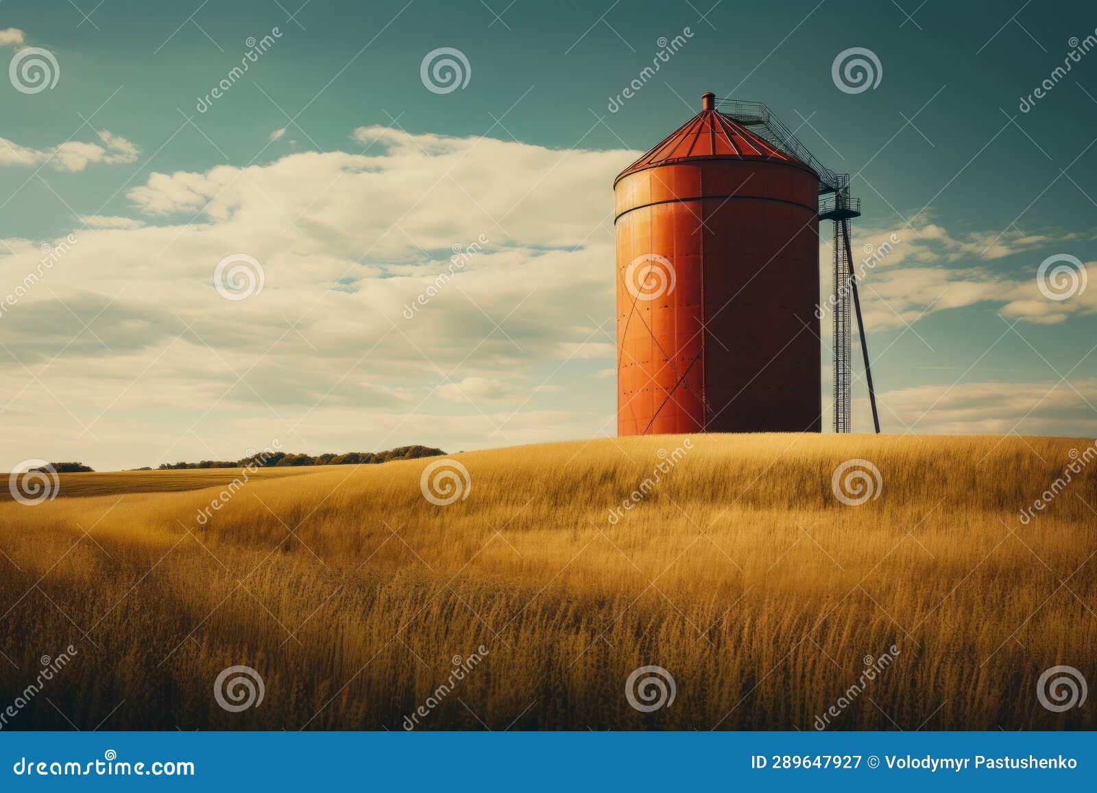 Red Silo in Field of Tall Grass with Sky Background. Generative AI ...