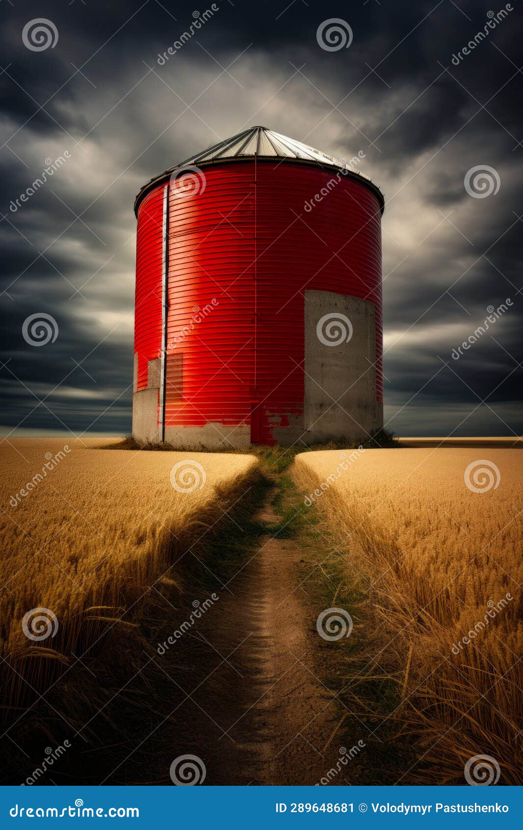 Red Silo in Field of Wheat Under Cloudy Sky. Generative AI Stock Illustration - Illustration of ...