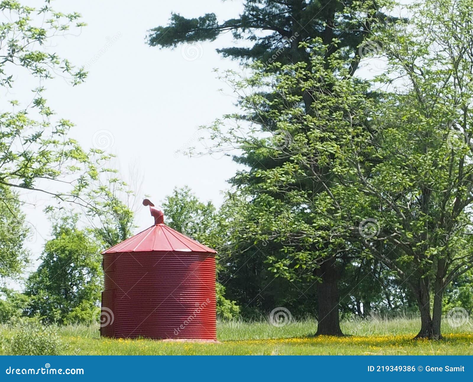 The Red Silo is Near the Trees on this Farm. Stock Photo - Image of ...