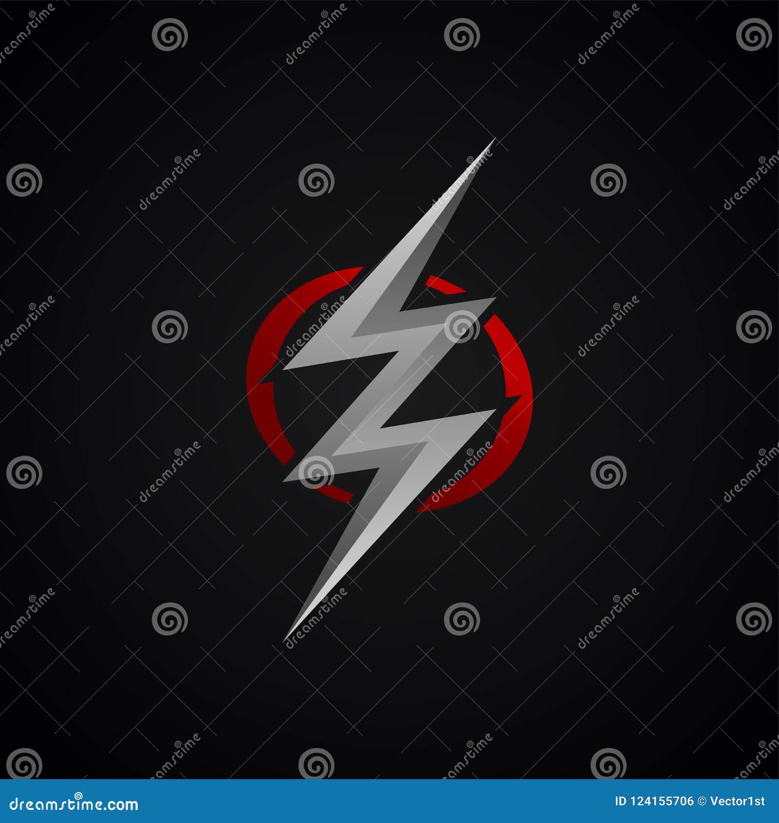 Red Silver Lightning Bolt Thunder Sign Stock Vector - Illustration of ...