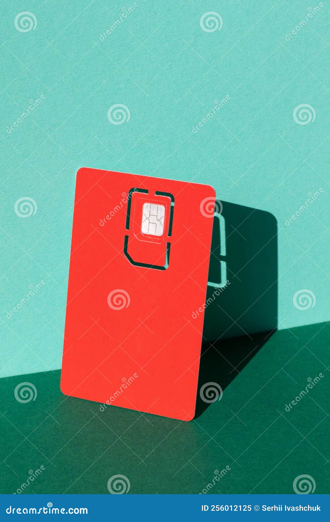 Red Sim Card on a Green Background. Stock Image - Image of concept ...