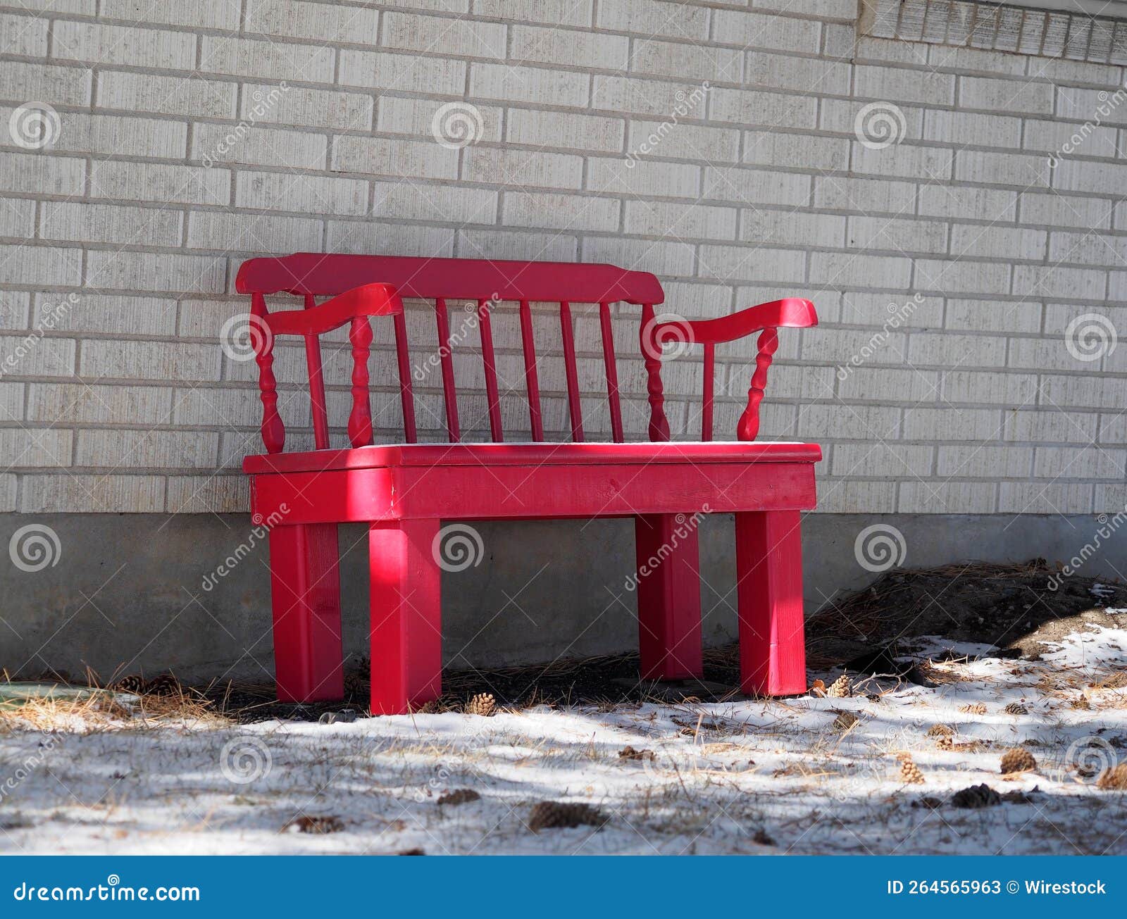 Red Single Bench on the Street, Close-up Stock Image - Image of urban ...