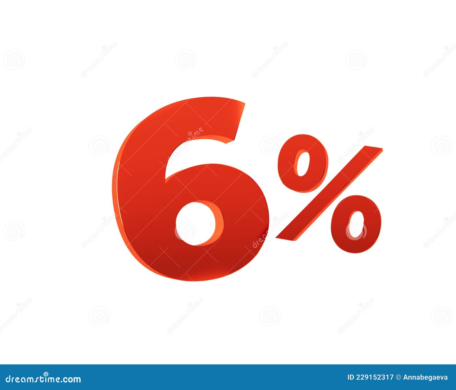 Red Six Percent on White Background. 3d Render Stock Illustration ...
