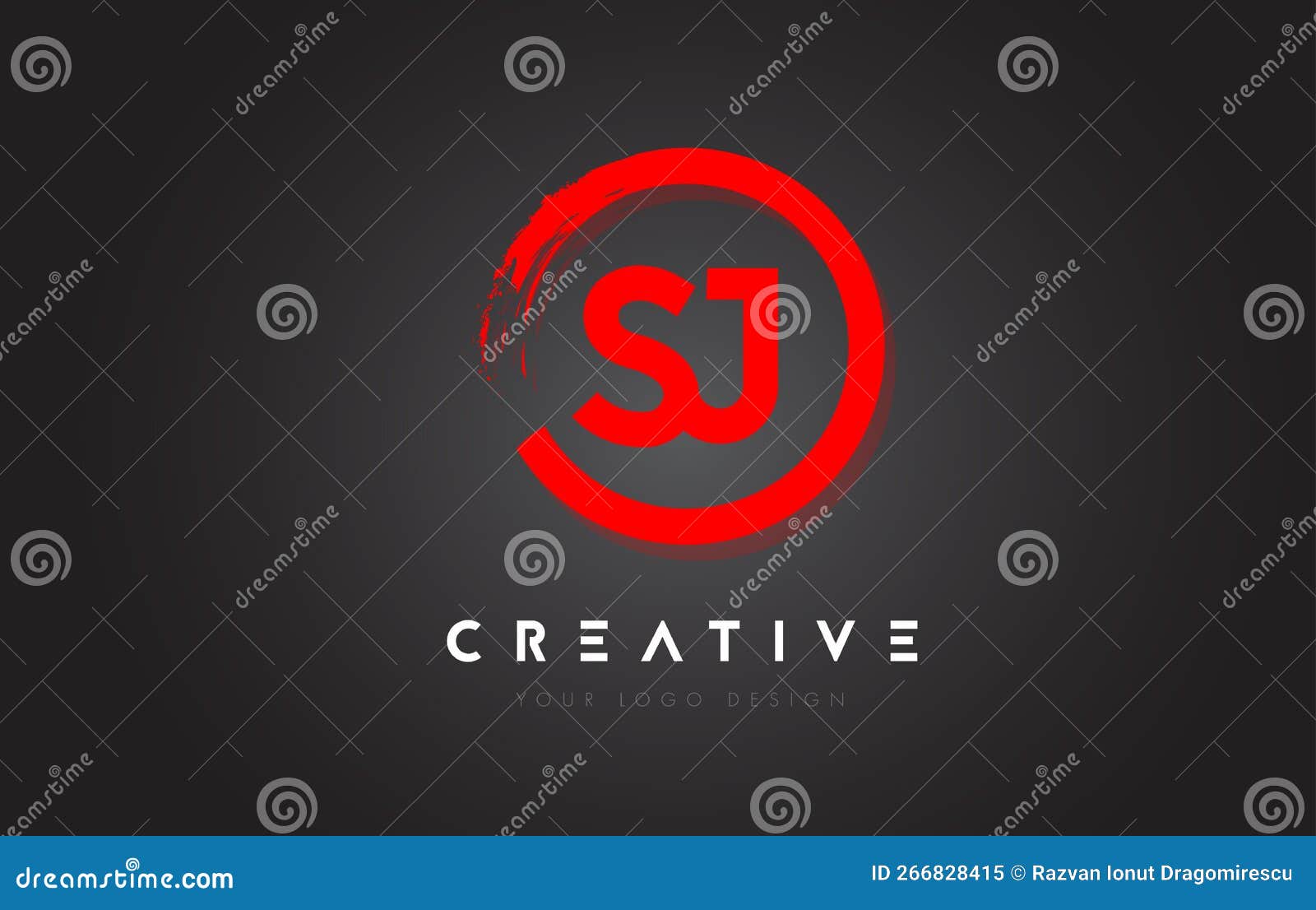 Red SJ Circular Letter Logo with Circle Brush Design and Black ...