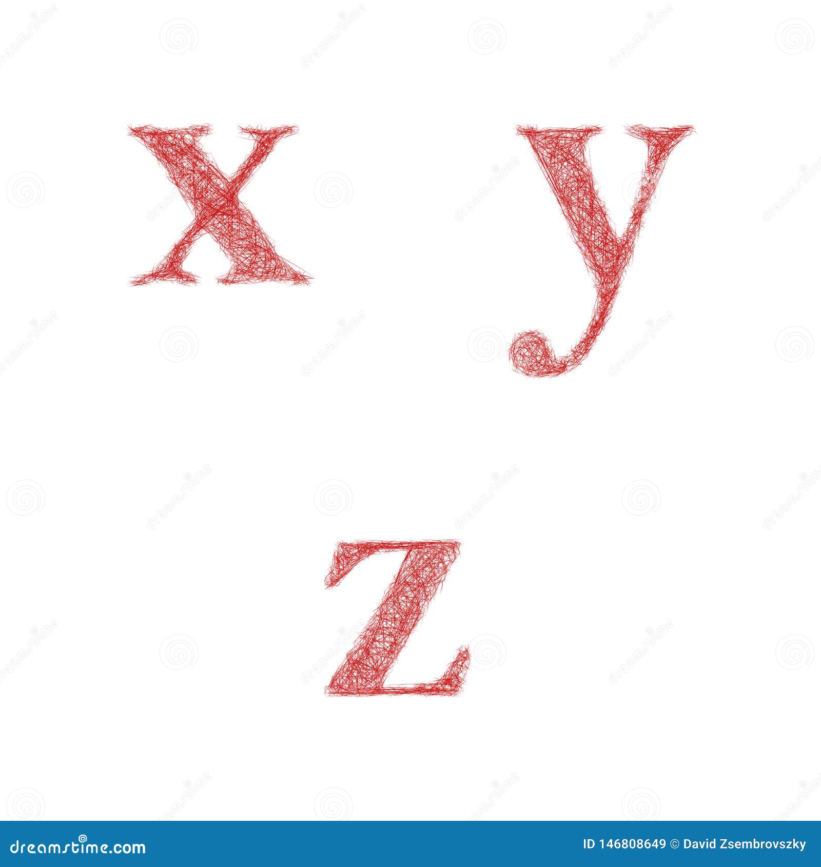 Red Sketch Font Set - Lowercase Letters X, Y, Z Stock Vector ...