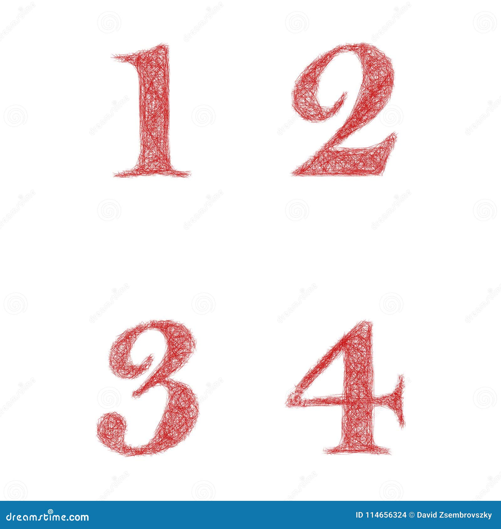 Red Sketch Font Set - Numbers 1 2 3 4 Stock Vector - Illustration of ...
