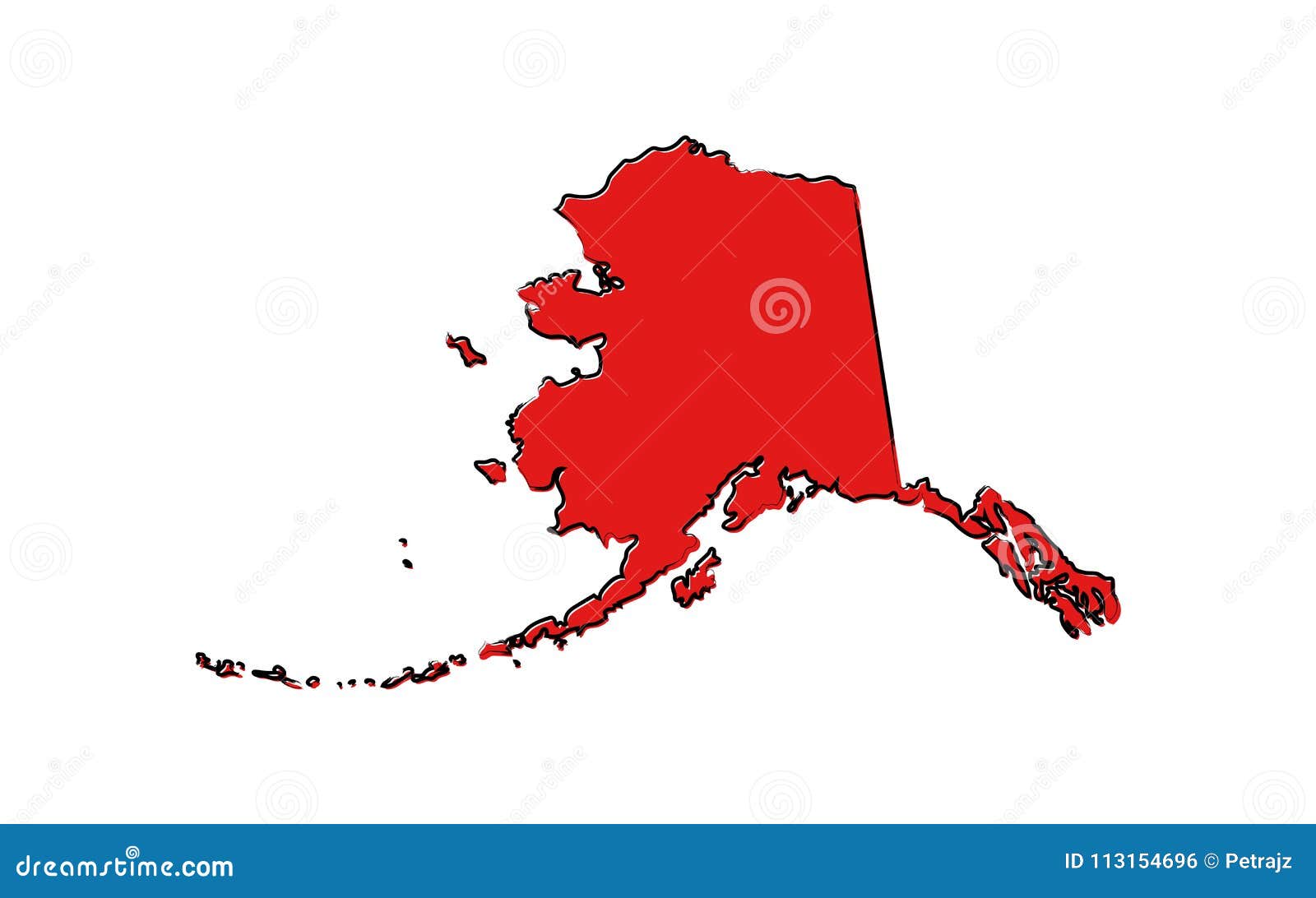 Red sketch map of Alaska stock vector. Illustration of vector - 113154696