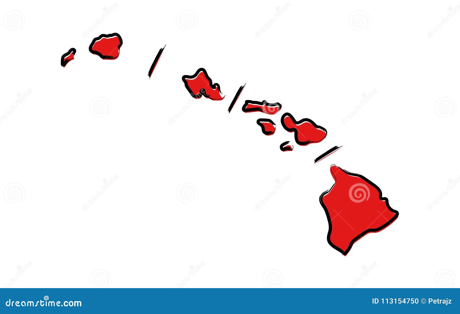 Red sketch map of Hawaii stock vector. Illustration of america - 113154750