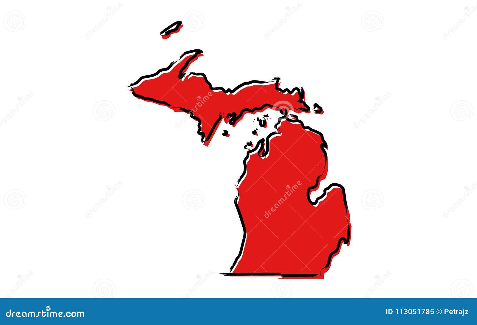 Red sketch map of Michigan stock vector. Illustration of white - 113051785