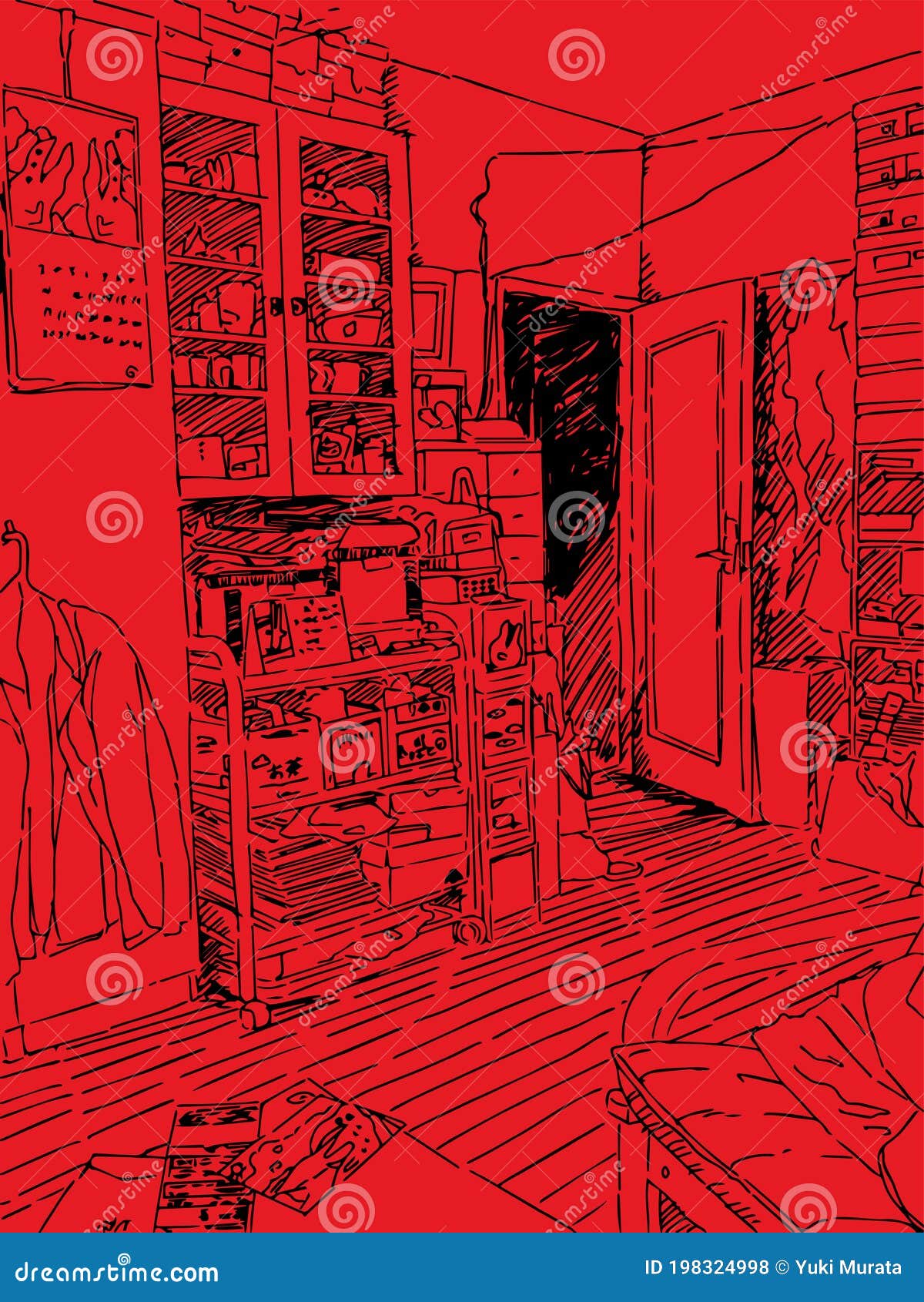 Red Sketch of the Messy Room Stock Vector - Illustration of material ...