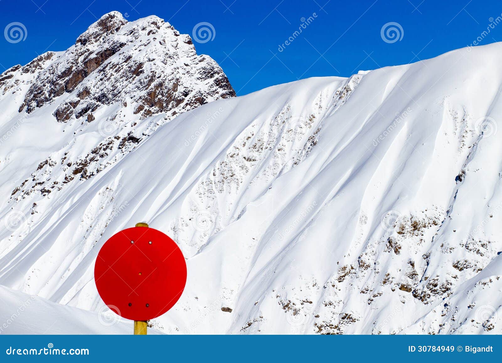 Red Ski Slope Sign in Mountain Settings Stock Image - Image of alpine ...