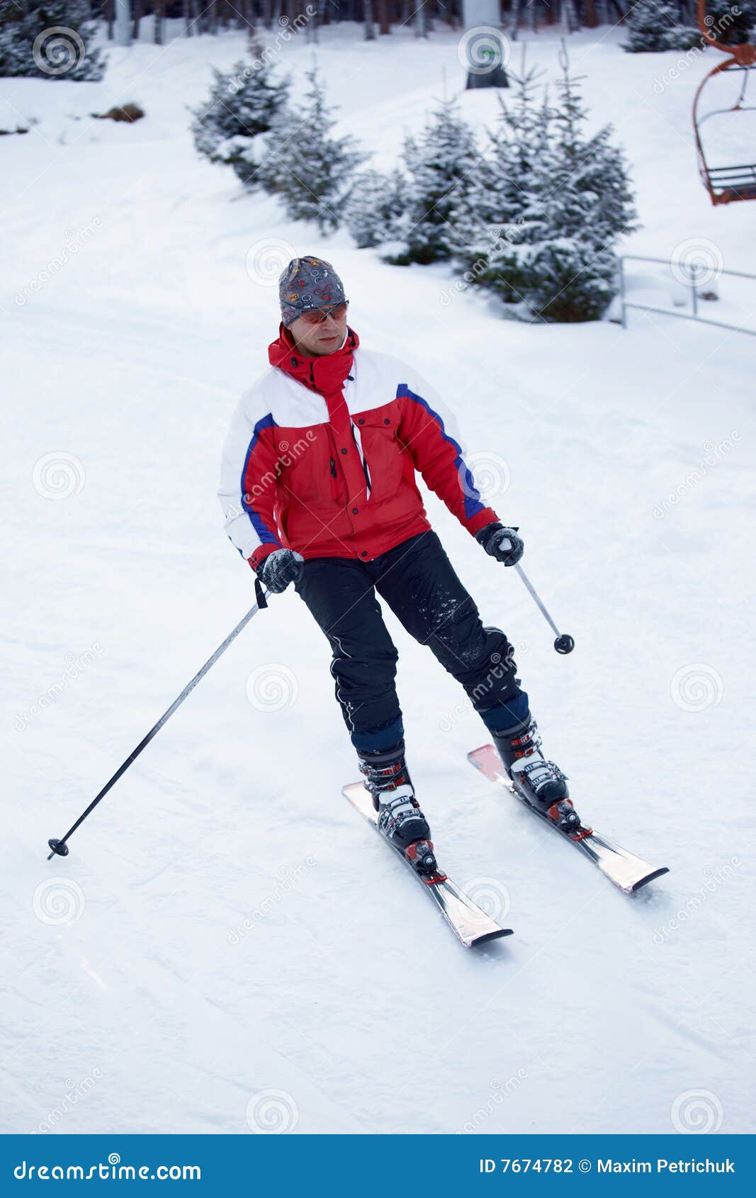 Red skier stock photo. Image of resort, speed, season - 7674782