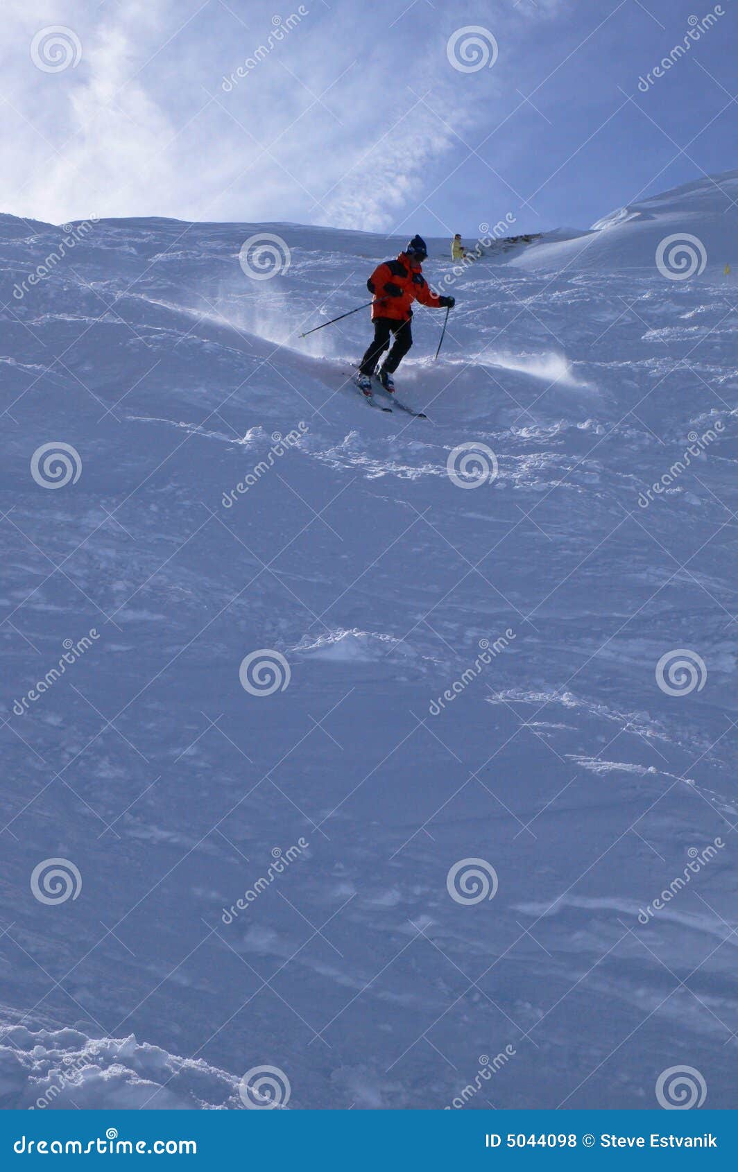 Red skier in powder snow, stock photo. Image of mountains - 5044098