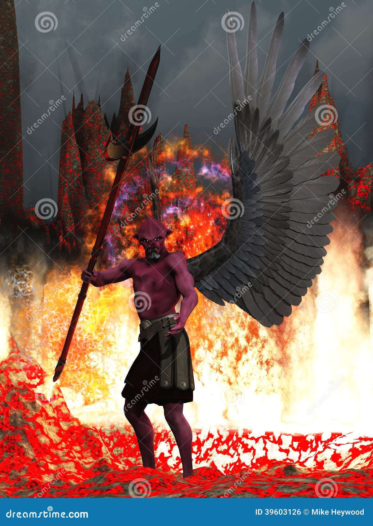 Red Skinned Winged Demon in Hell Stock Illustration - Illustration of ...