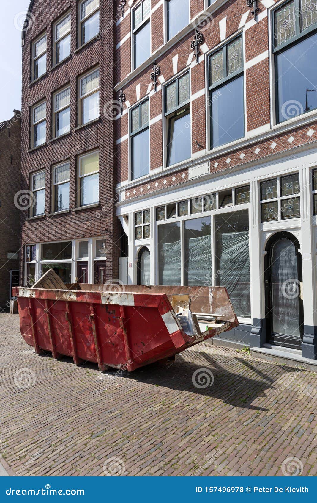 Red Skip in a Street in Rotterdam Stock Photo - Image of dump, project ...