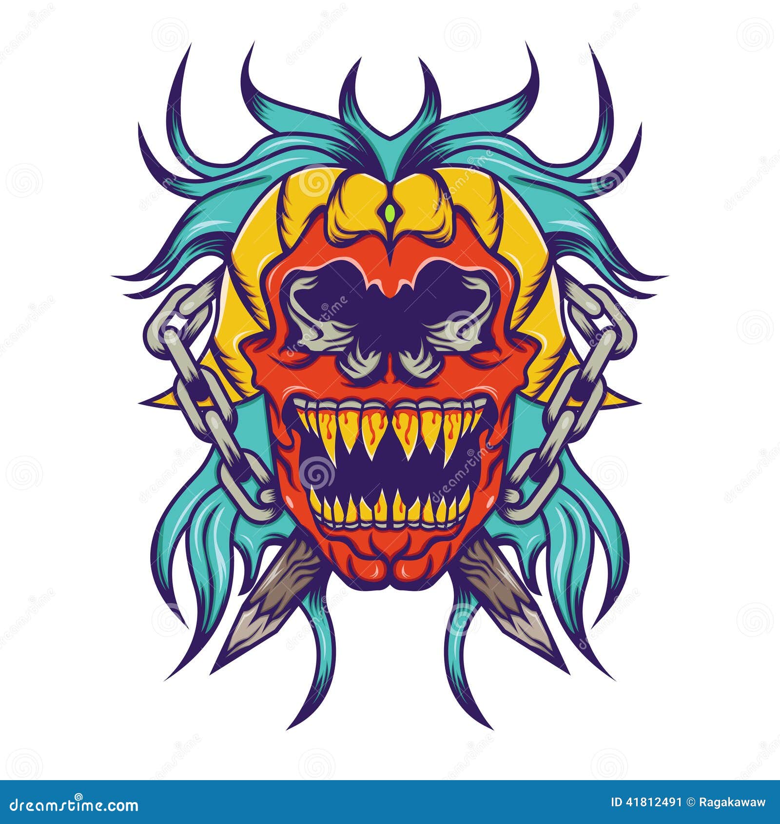 Red Skull with Bloe Hair Tatoo Design Stock Vector - Illustration of ...