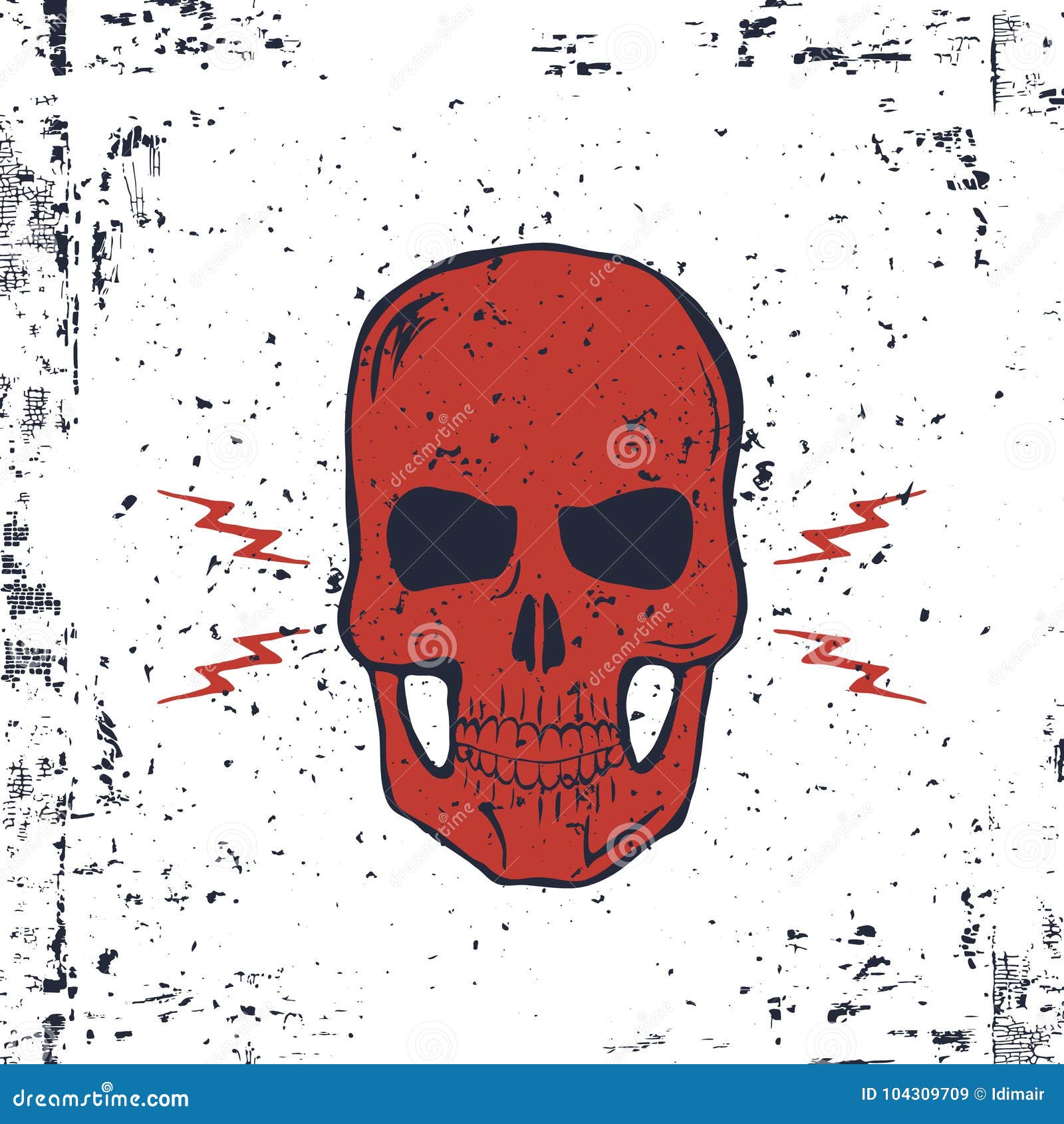 Red Skull with Lightning Bolts and Grunge Texture. Vector Stock Vector ...