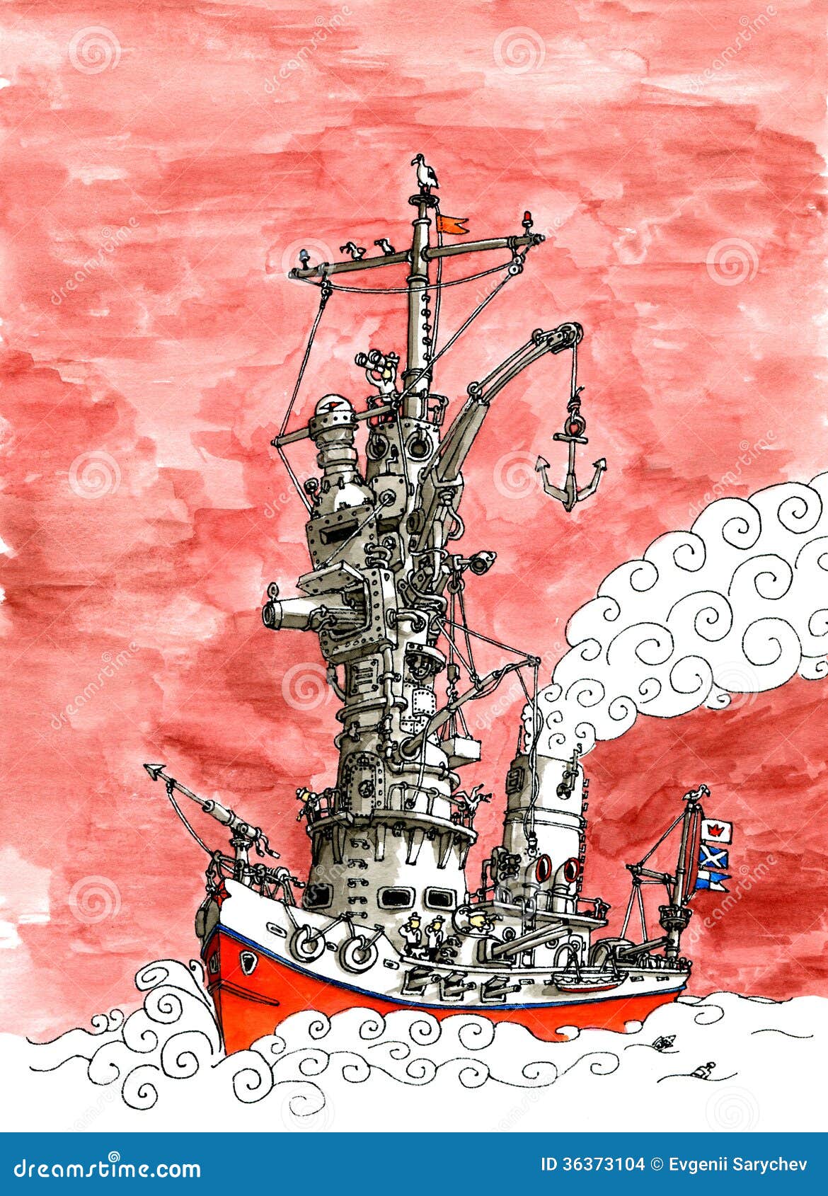Red sky battleship stock illustration. Illustration of ship - 36373104