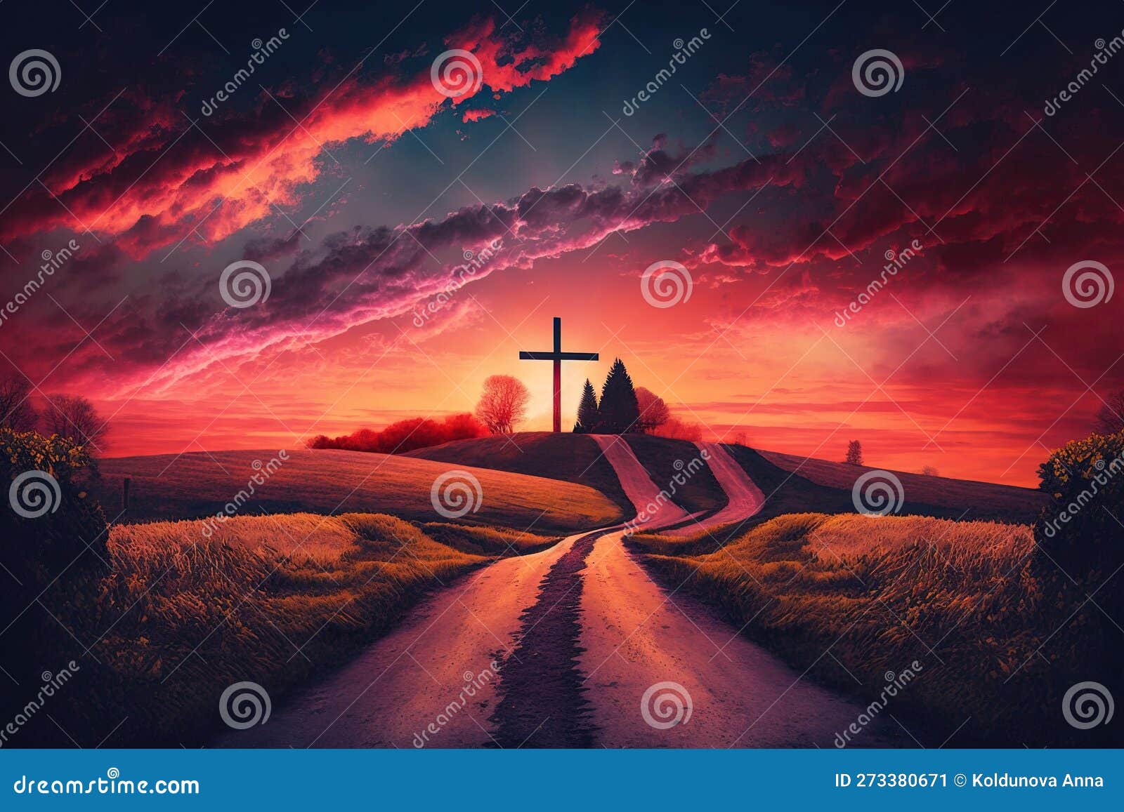 Red Sky with Christian Cross, Created with Generative AI Technology ...