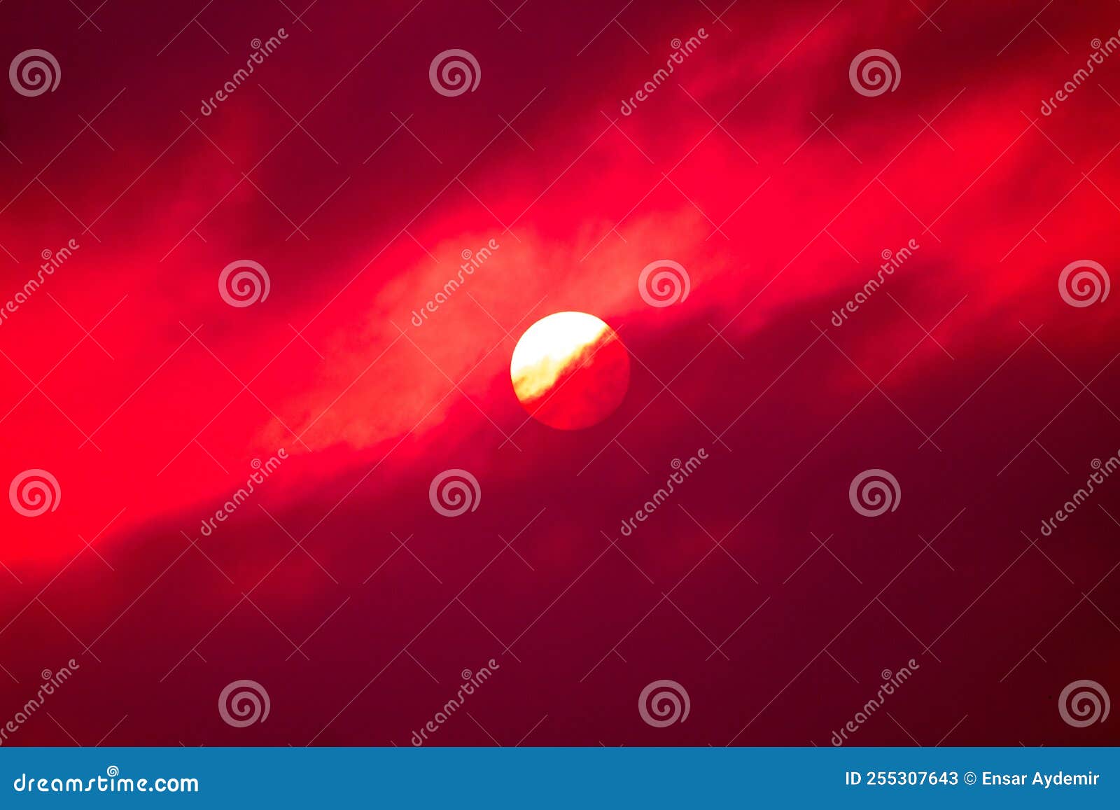 Isolated Red Background and Sun Behind the Clouds Stock Image - Image ...