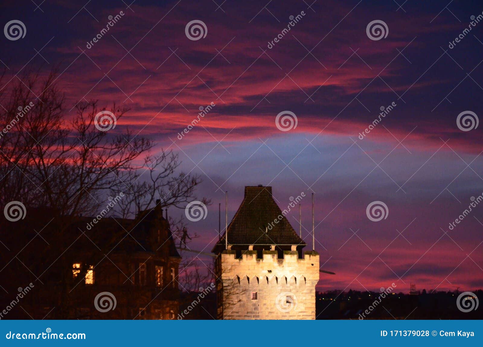 Red sky on the castle stock photo. Image of focus, castle - 171379028