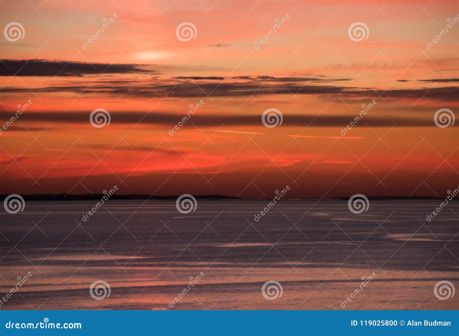 Red Sky at Sunset Over Ocean Stock Photo - Image of sunny, ocean: 119025800
