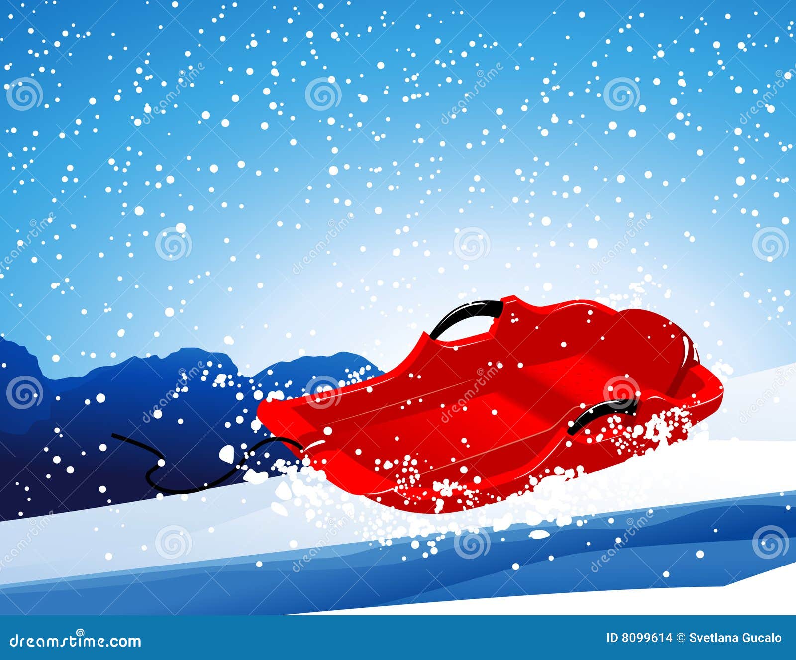 Red sledge on the slope stock vector. Illustration of snowfall - 8099614