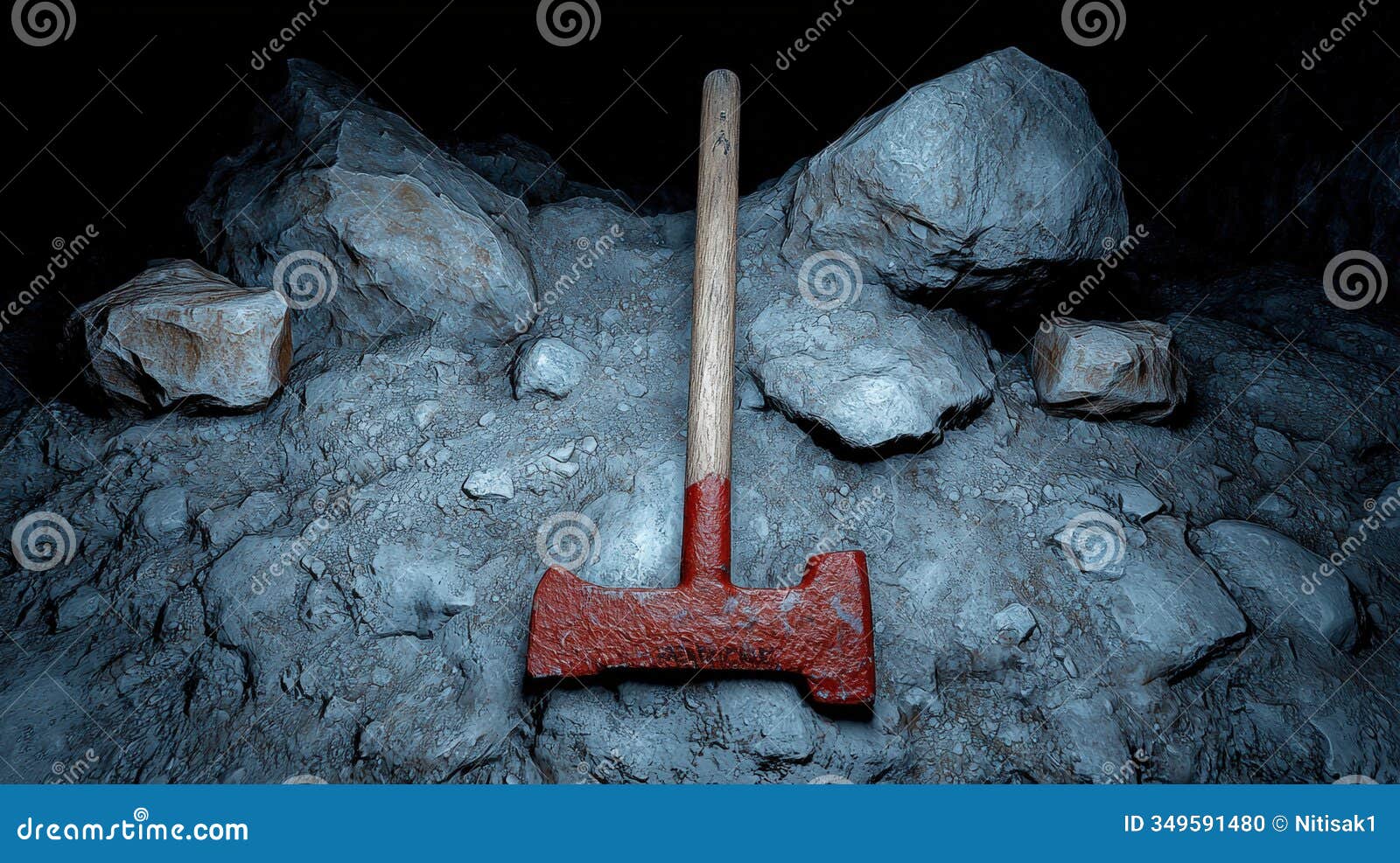 Red Sledgehammer On Rocky Surface Dark Cavernous Background Stone Tools ...