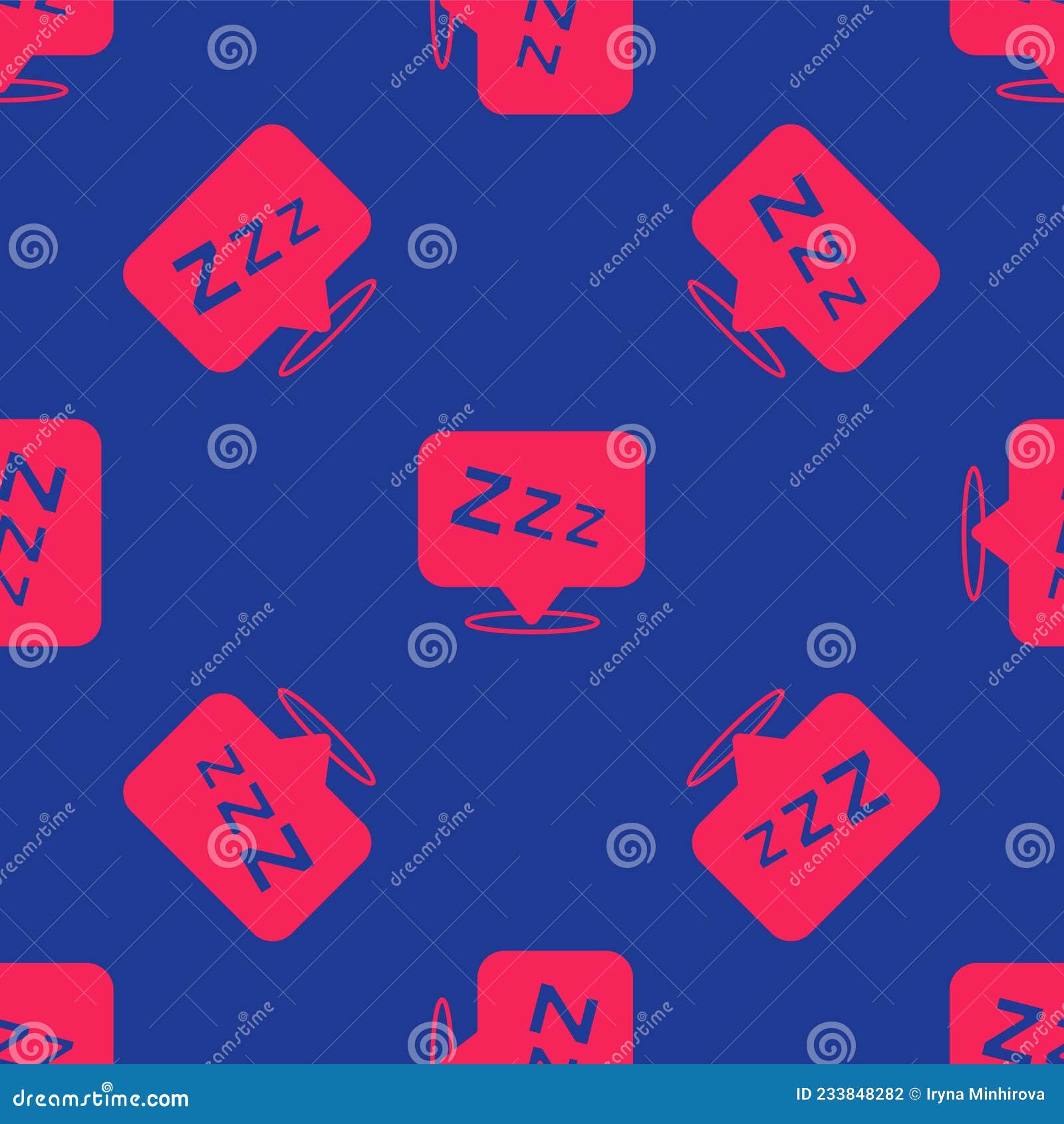Red Sleepy Icon Isolated Seamless Pattern on Blue Background. Sleepy ...