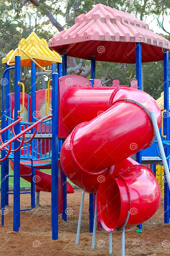 Red slide stock image. Image of active, ground, play, playground - 9122569