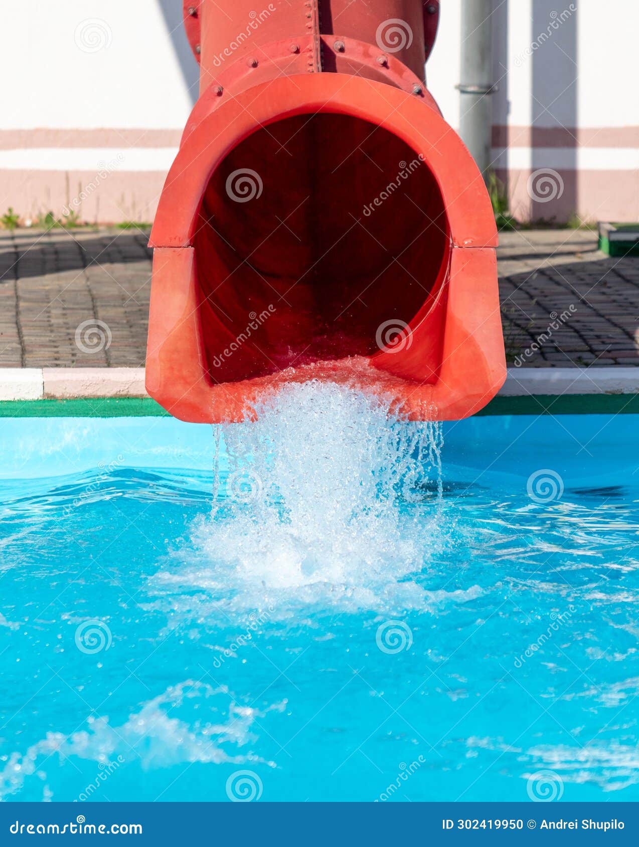 Red Slide in the Pool of the Water Park Stock Photo - Image of slide ...