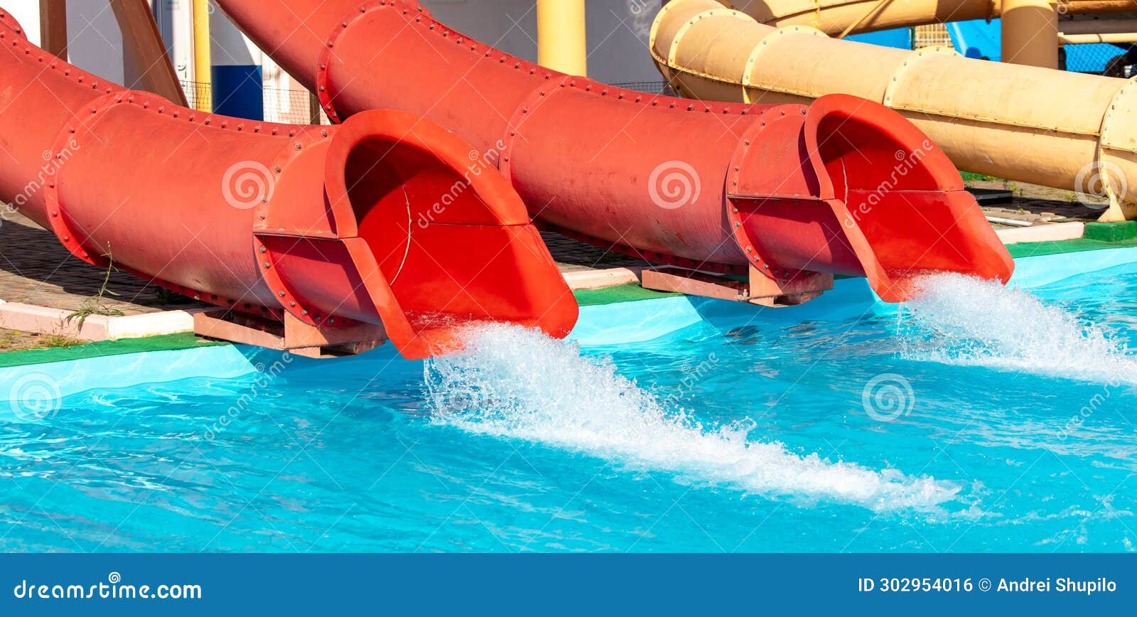 Red Slide in the Pool of the Water Park Stock Photo - Image of vacation ...