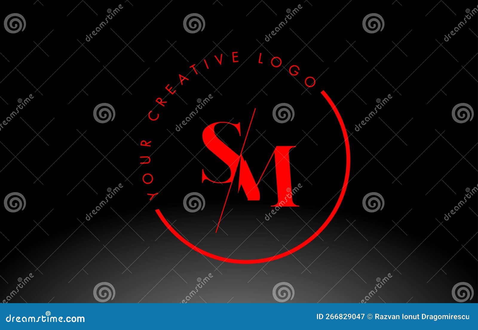 Red SM Serif Letter Logo Design with Creative Intersected Cut Stock ...