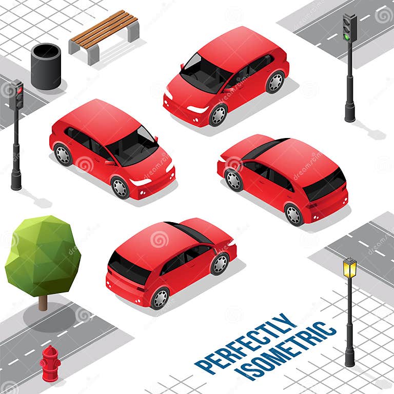 Red Small Isometric Car from Front Back Right and Left Stock Vector ...