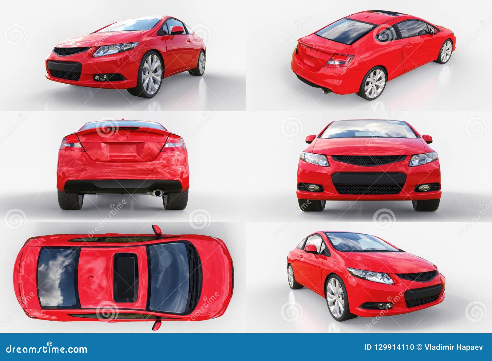 Red Small Sports Car Coupe. 3d Rendering. Stock Illustration ...