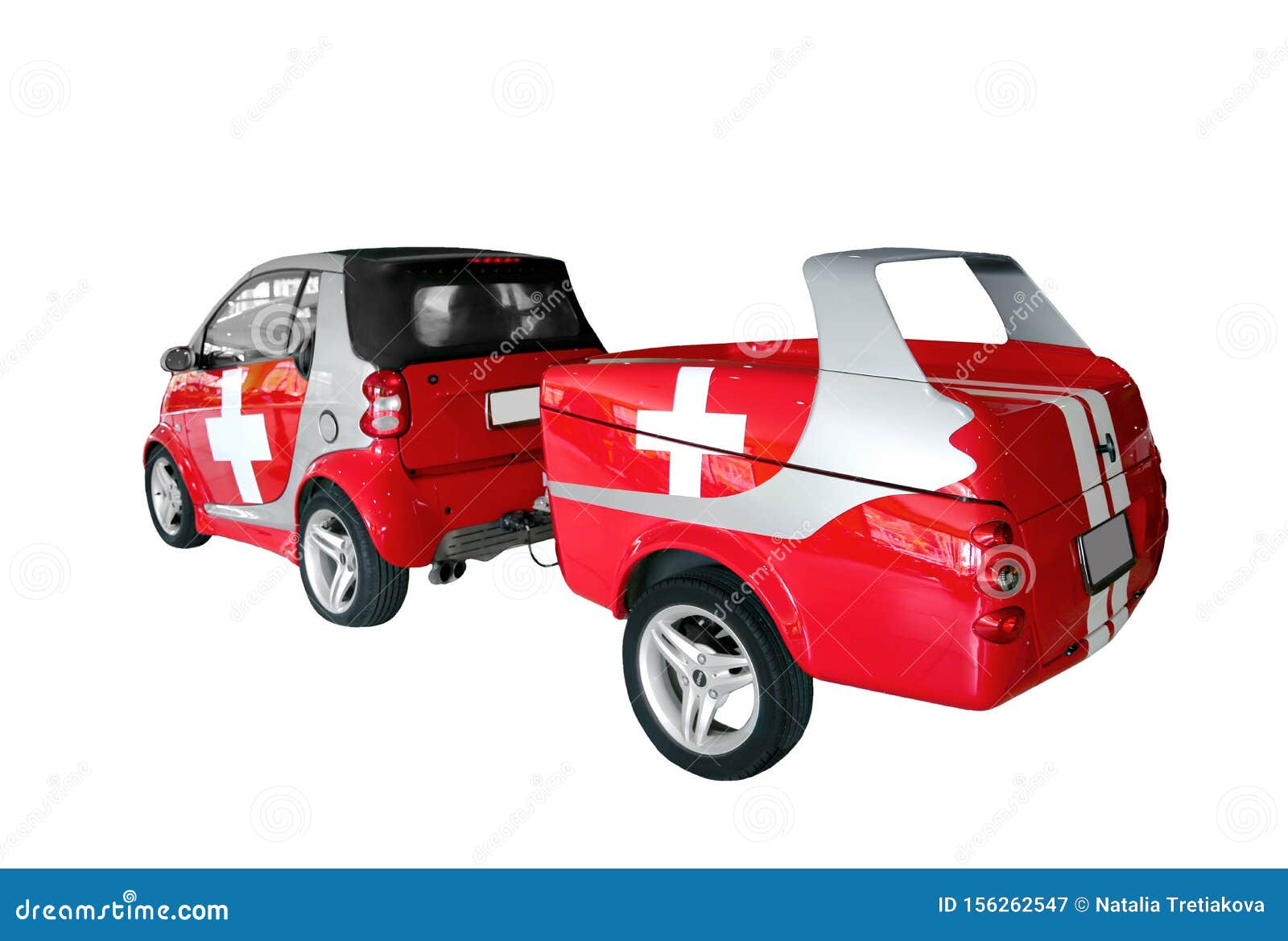 Red Smart Car with Trailer. on White Background Editorial Photography ...