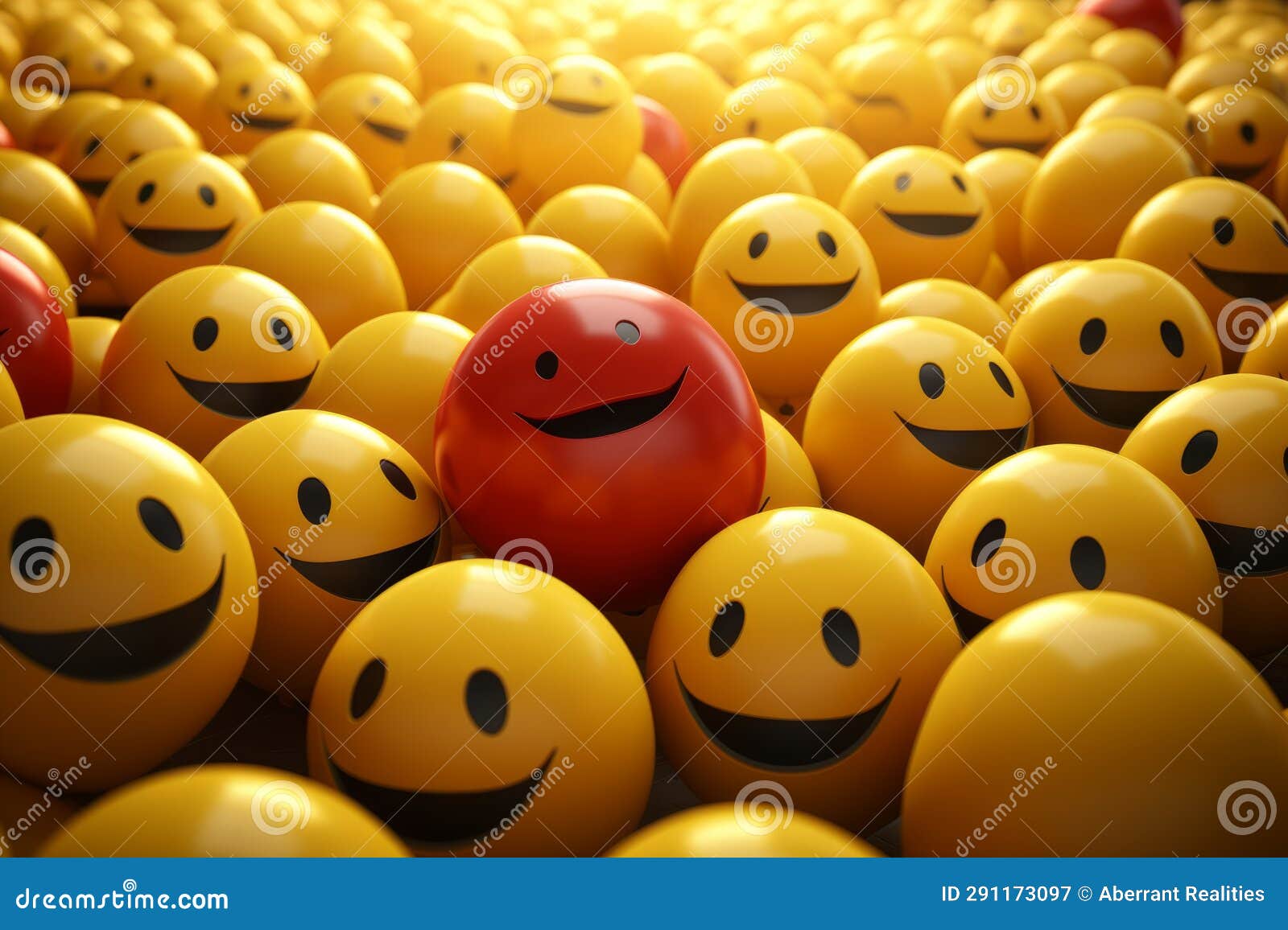 A Red Smiley Face in a Crowd of Yellow Smiley Faces Stock Illustration ...
