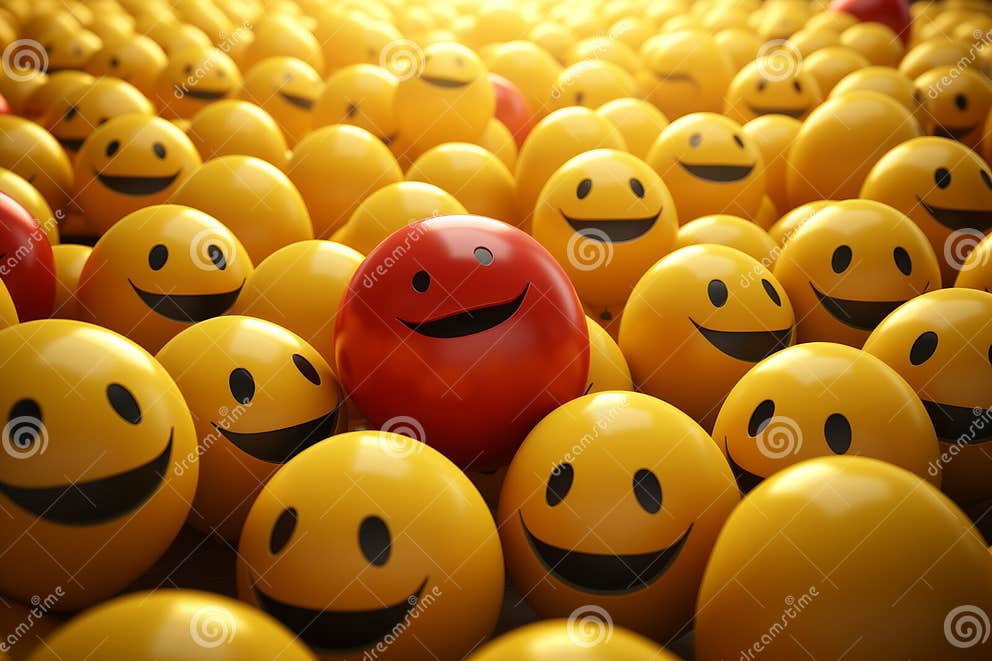 A Red Smiley Face in a Crowd of Yellow Smiley Faces Stock Illustration ...