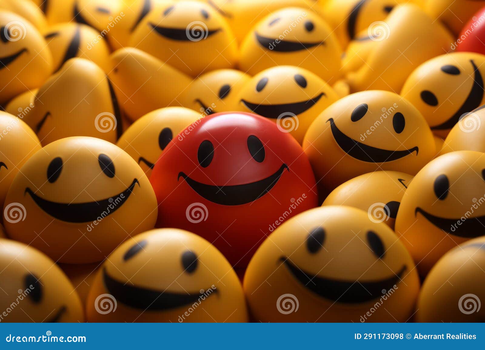 A Red Smiley Face in the Middle of a Group of Yellow Smiley Faces Stock ...