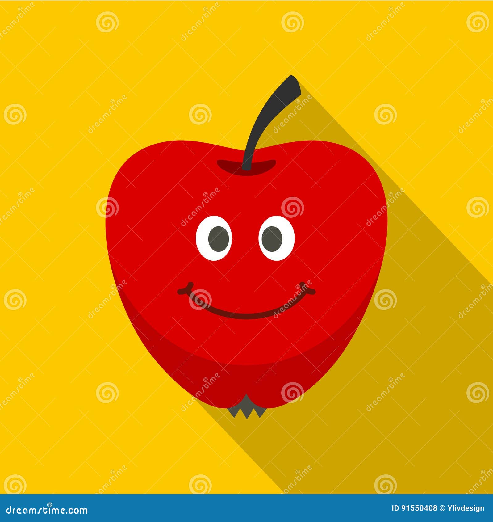 Red Smiling Apple Icon, Flat Style Stock Vector - Illustration of food ...