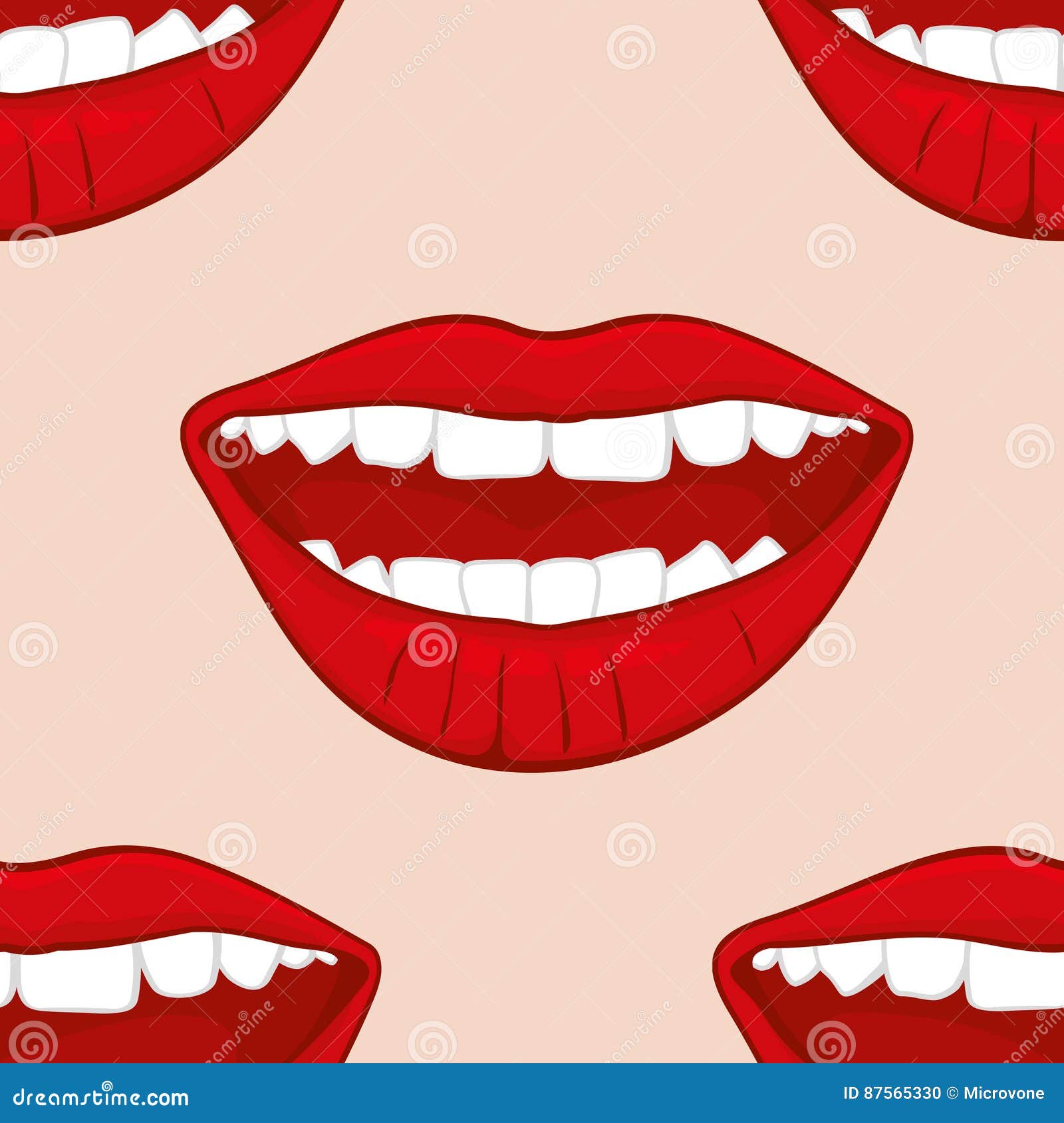 Red Smiling Womans Lips Vector Seamless Pattern Stock Vector ...