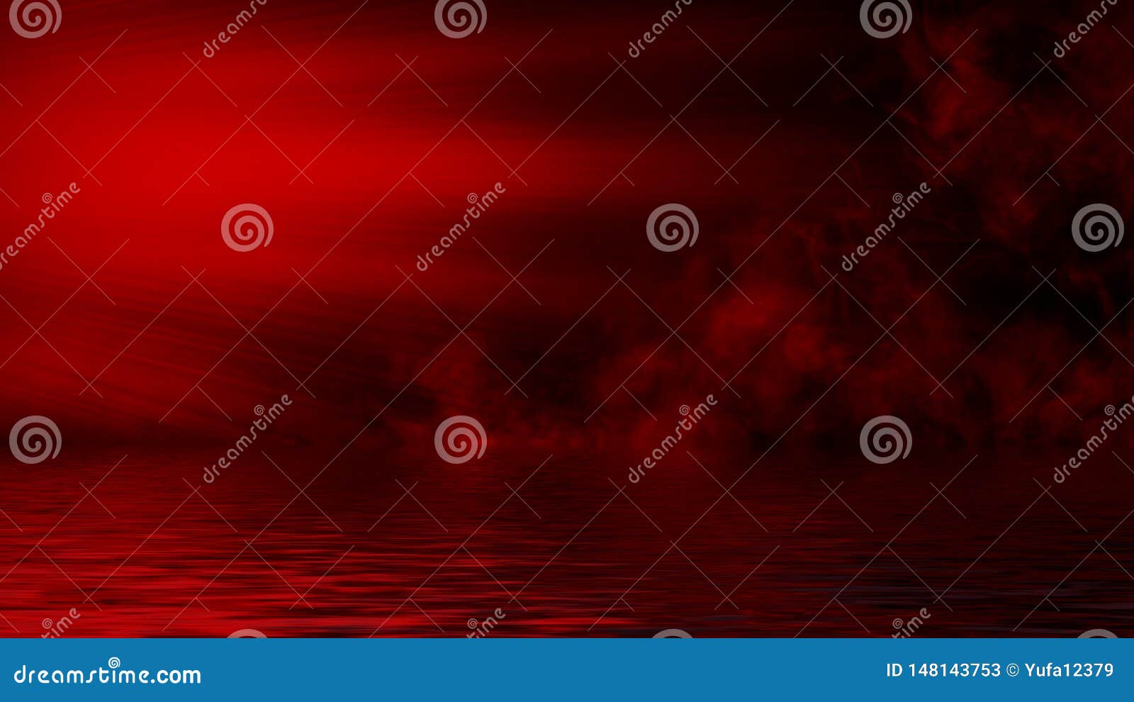 Red Smoke Spotlight with Reflection in Water. Mistery Fog Texture ...