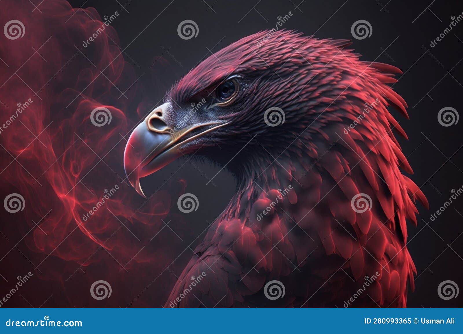 Red Smoke Surrounds Majestic Eagle Bird. AI Stock Illustration ...