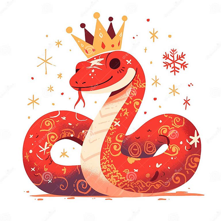 A Red Snake with a Crown on Its Head. the Snake is Sitting on a Leafy ...