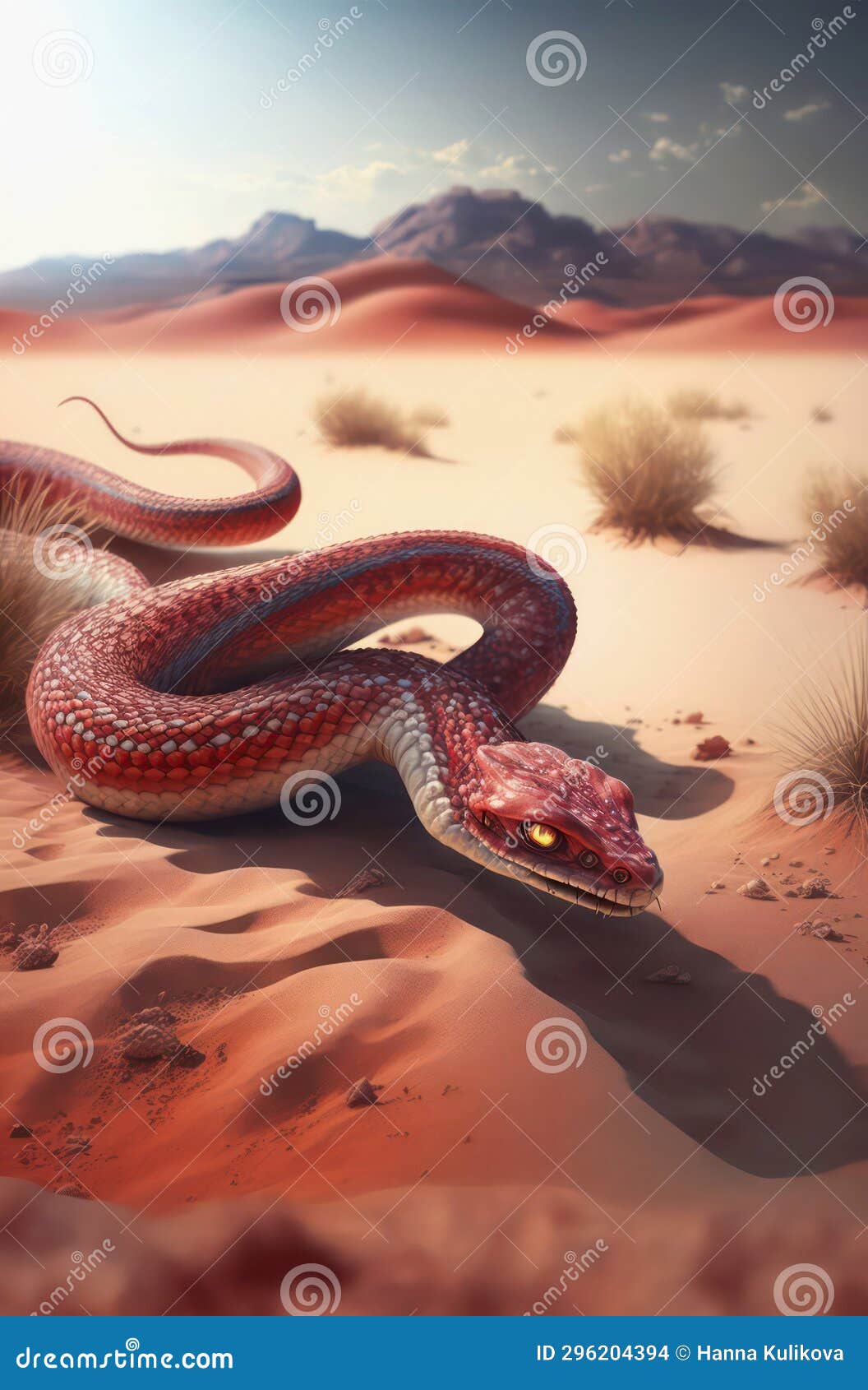 Red snake in the desert. stock illustration. Illustration of poisonous ...