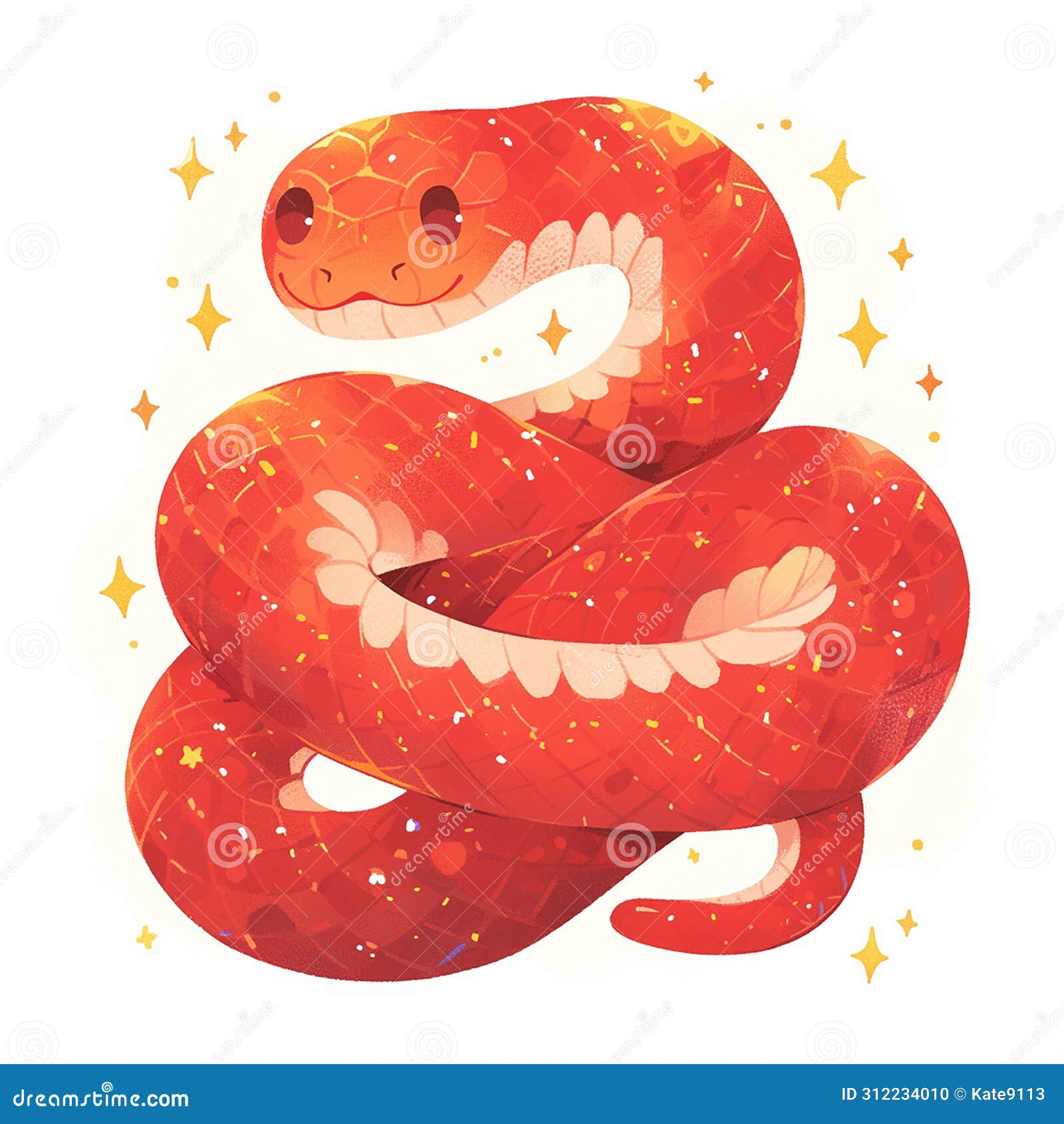 A Red Snake with a Smile on Its Face is Surrounded by Glitter. the ...