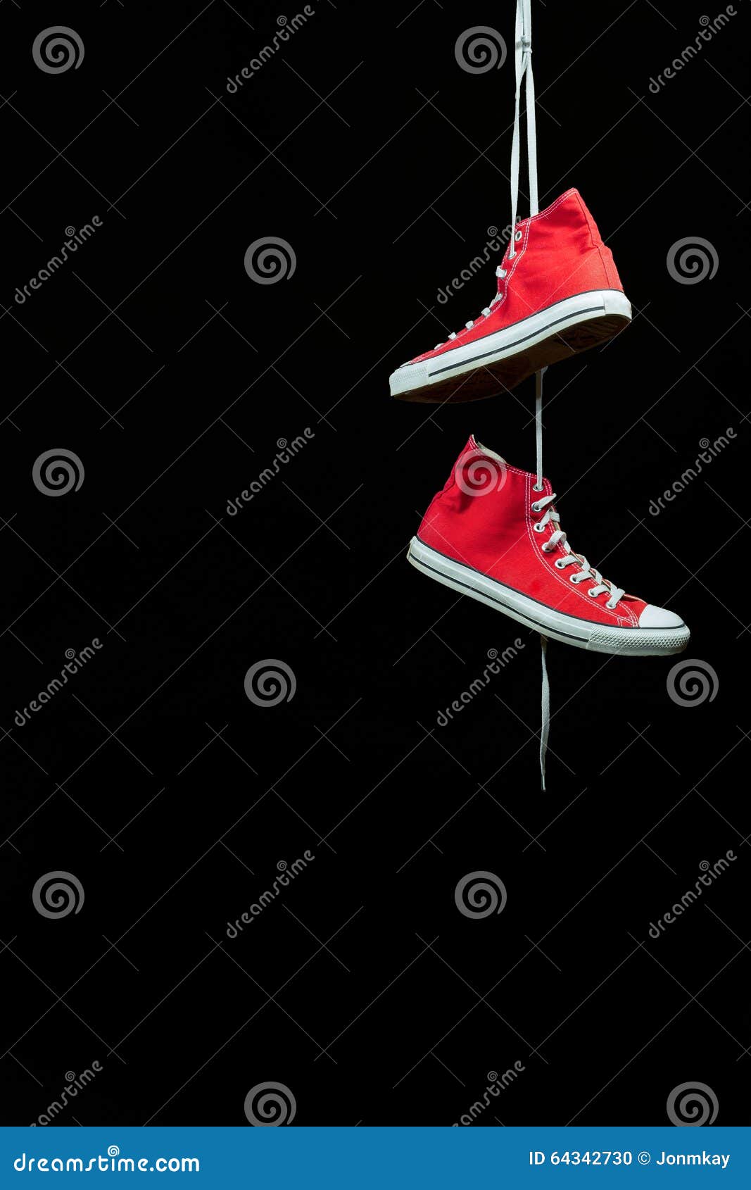 Red Sneakers stock photo. Image of laces, suspended, black - 64342730