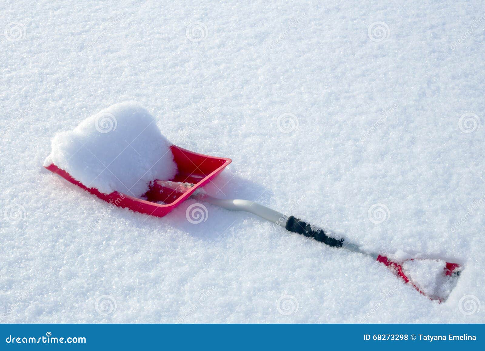 Red Snow Shovel Lying in the Snow Stock Photo - Image of weather ...