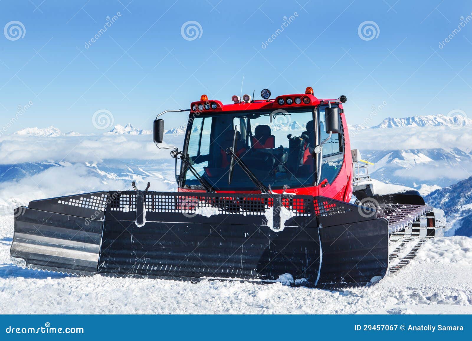 Red snowcat stock image. Image of rock, snowplow, blue - 29457067
