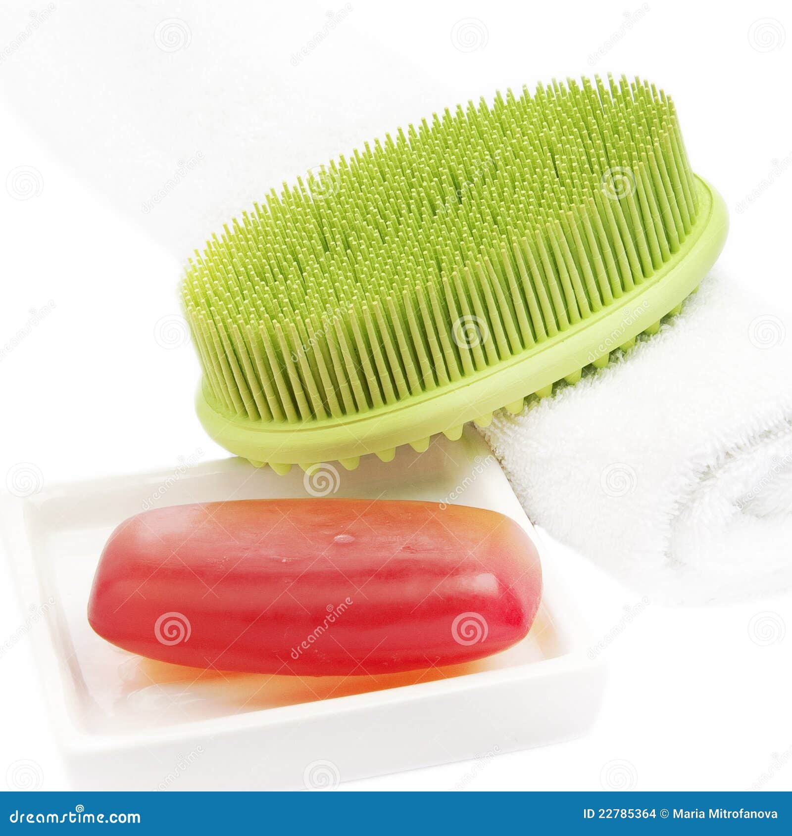 Red Soap Bar with Green Brush Stock Photo - Image of glossy, clean ...